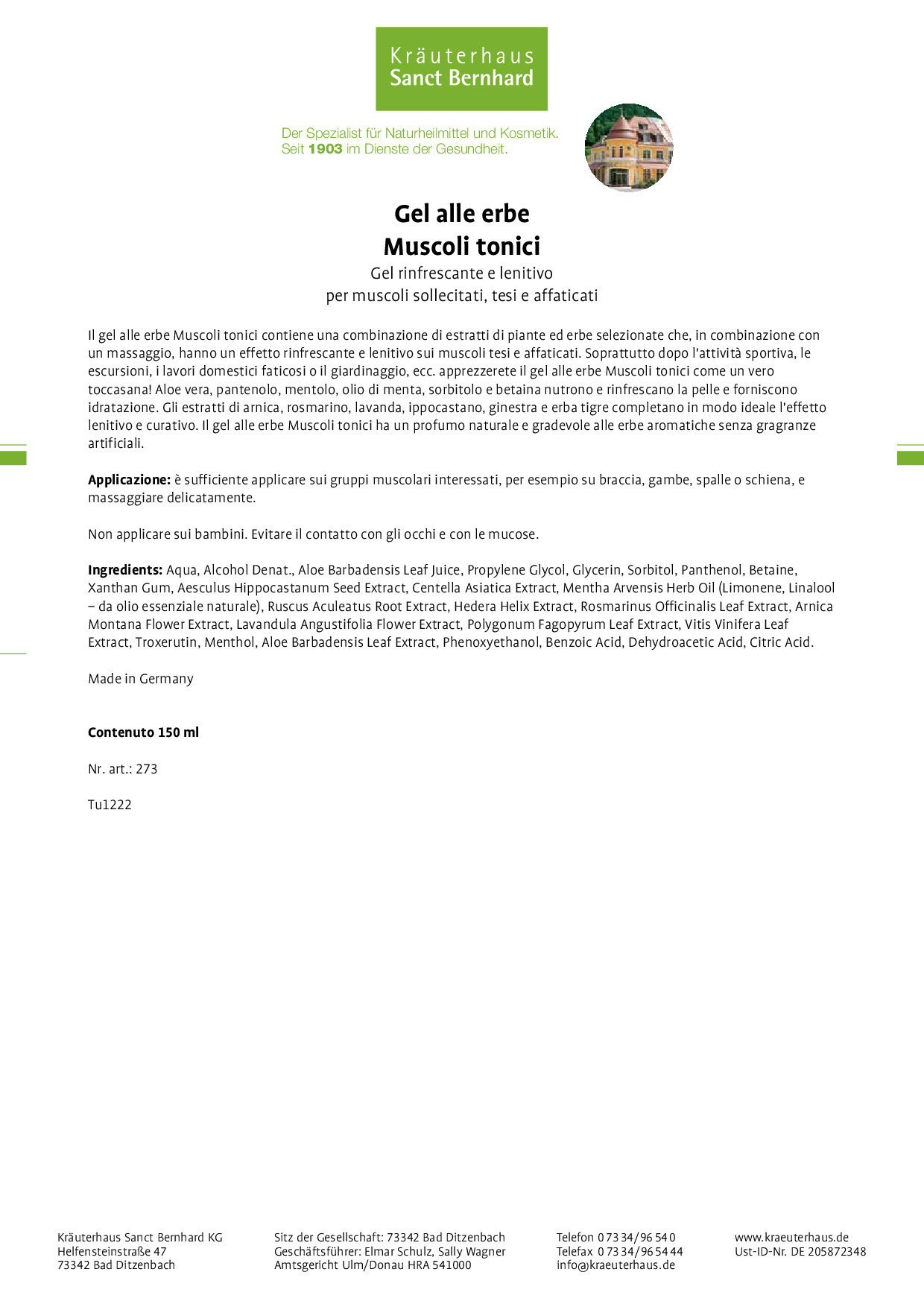 Gel alle erbe Muscoli tonici » Acquista subito online | Sanct Bernhard