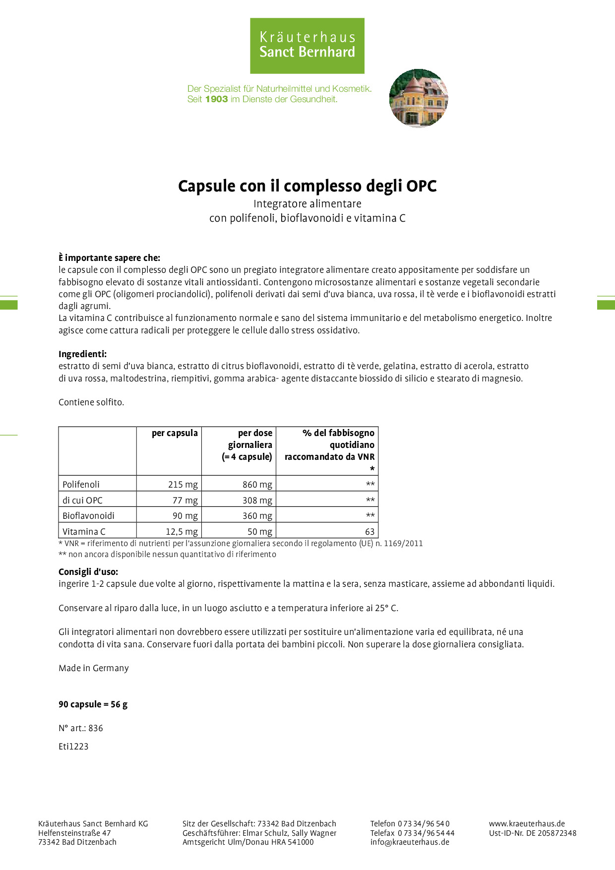 Capsule con il complesso degli OPC » Acquista ora online | Sanct Bernhard