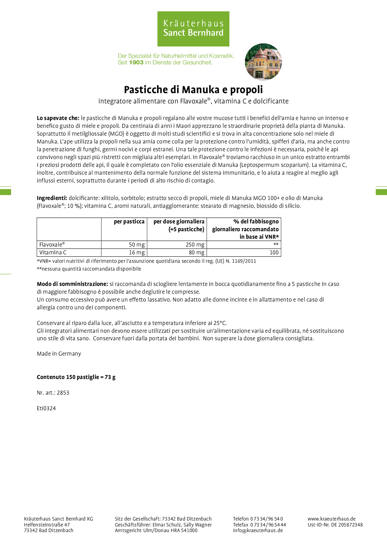 Pasticche di Manuka e propoli | recensioni dei prodotti | Sanct Bernhard